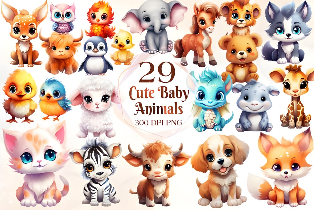Watercolor Spring Cute Baby Animals Clipart Bundle Gift - Cute Little ...
