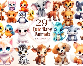 Watercolor Spring Baby Animals Clipart - 15 Piece Animals With ...