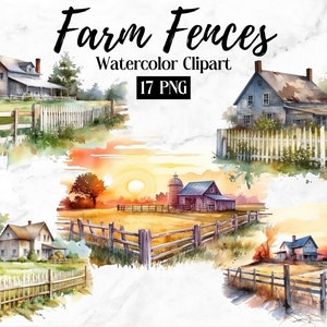 Watercolor Farm Fences Clipart | Farmhouse Clipart | Barn Fence Clipart ...