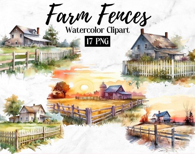 Watercolor Farm Fences Clipart | Farmhouse Clipart | Barn Fence Clipart ...