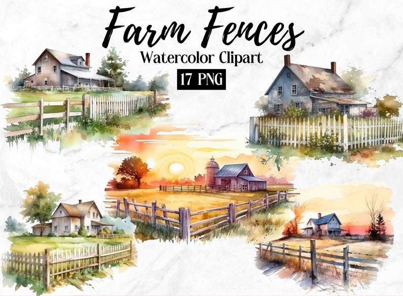 Watercolor Farm Fences Clipart | Farmhouse Clipart | Barn Fence Clipart ...
