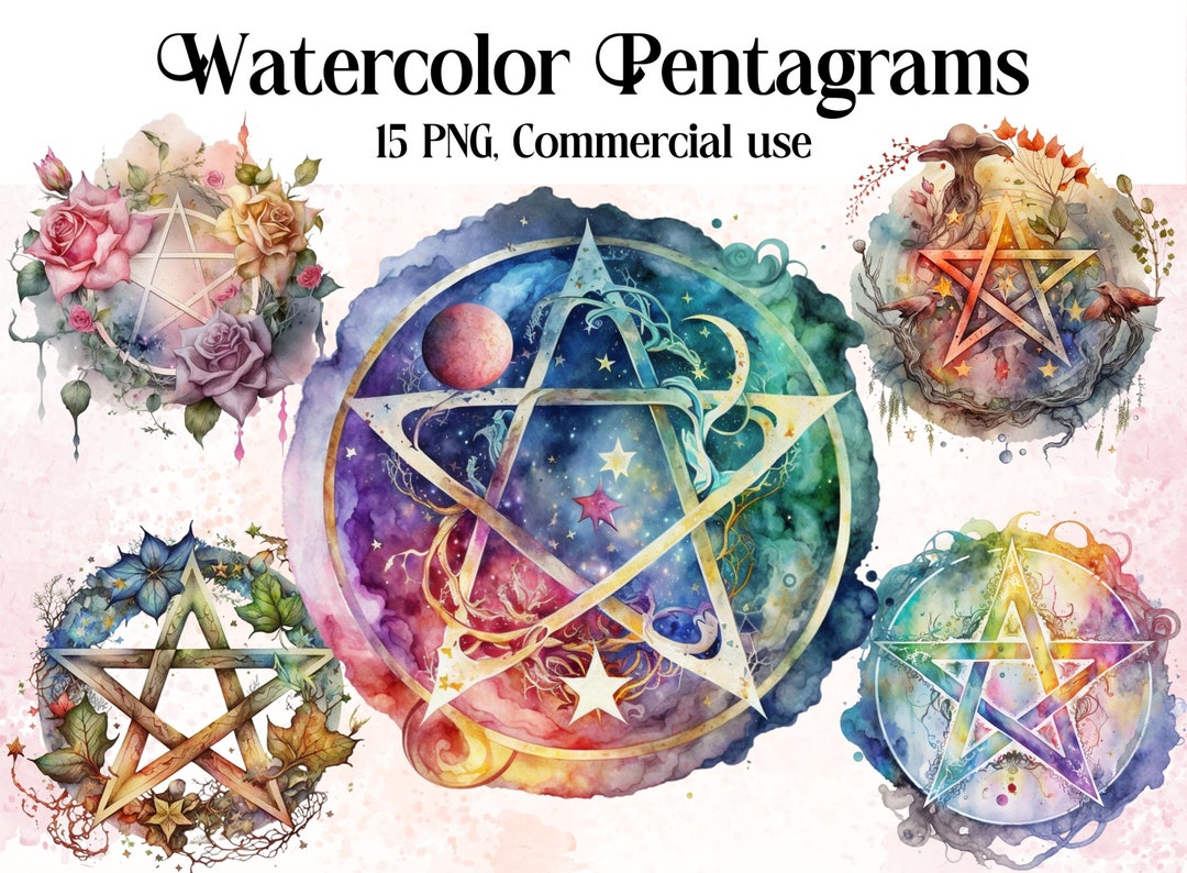 Watercolour Pentagram Clipart, Wiccan Png, Magic Clip Art, Mystical ...