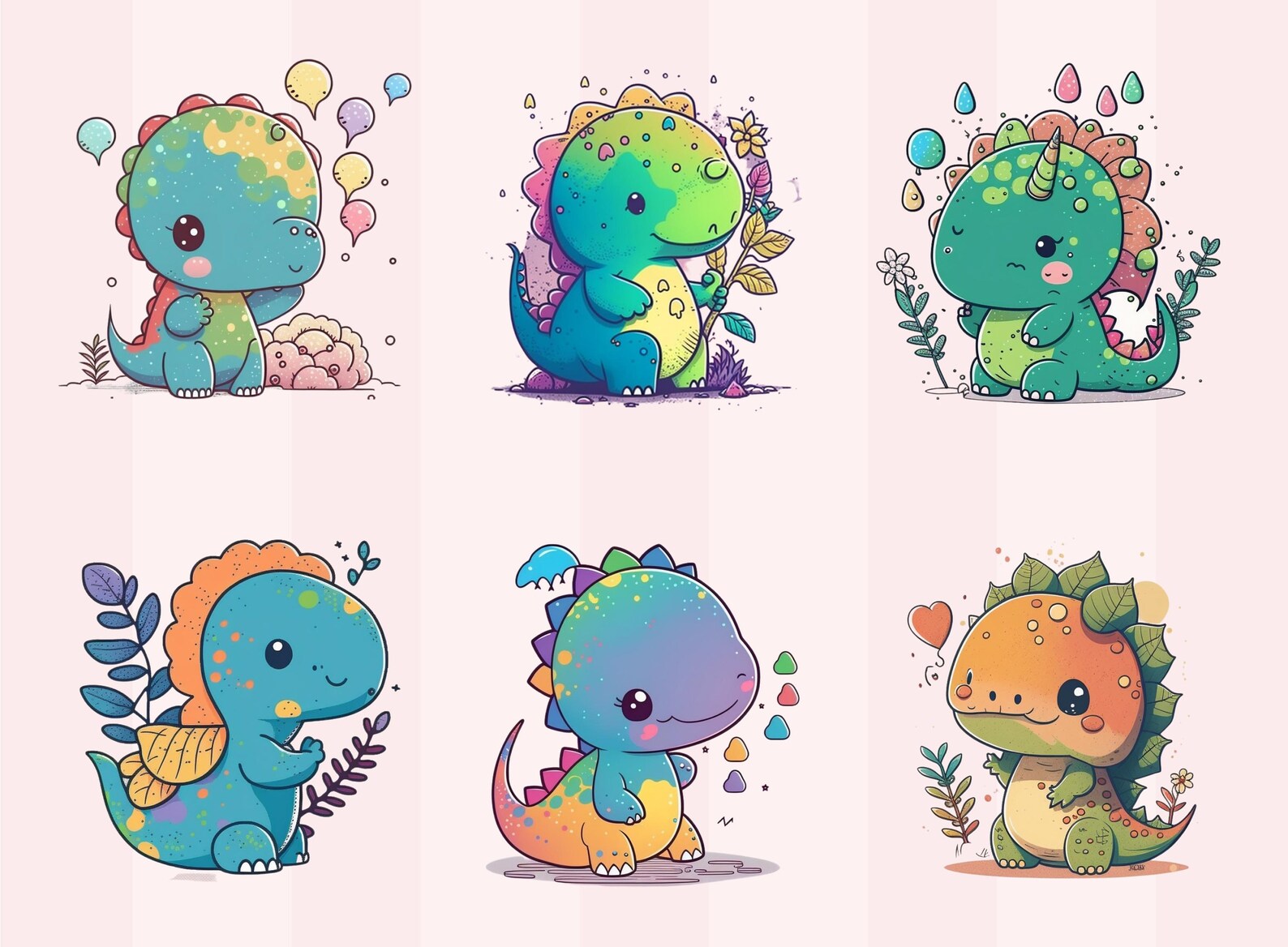 Kawaii Dinosaurs Clipart, Cute Dinosaurs Download, Instant Download ...