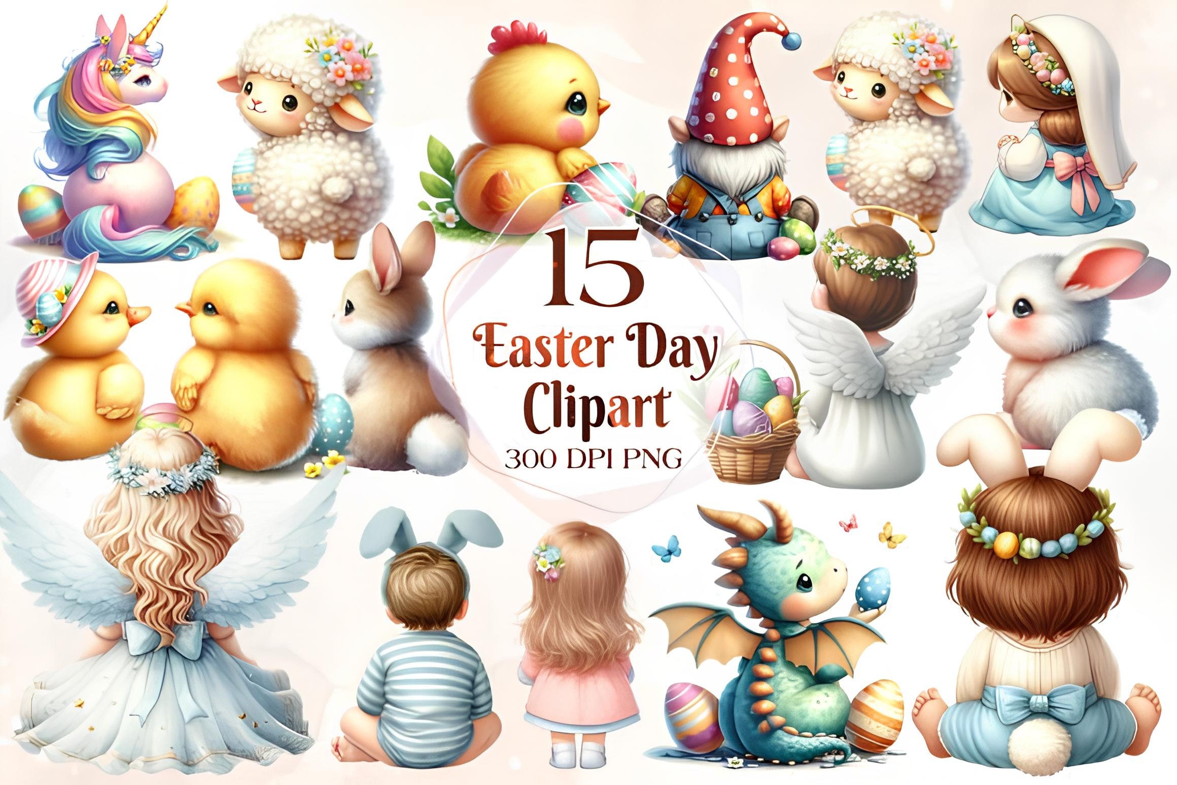 Beautiful Easter Day Cute Clipart PNG Bundle L Spring Clip Art L Duck ...