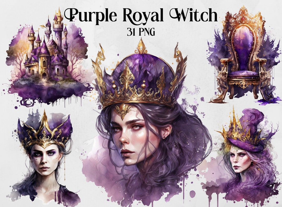 Purple Royal Witch Clipart Bundle, Witch Clip Art Png, Magic Clip Art ...