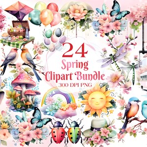 Watercolor Happy Spring Clipart Bundle, Spring Clipart, Spring Animal ...