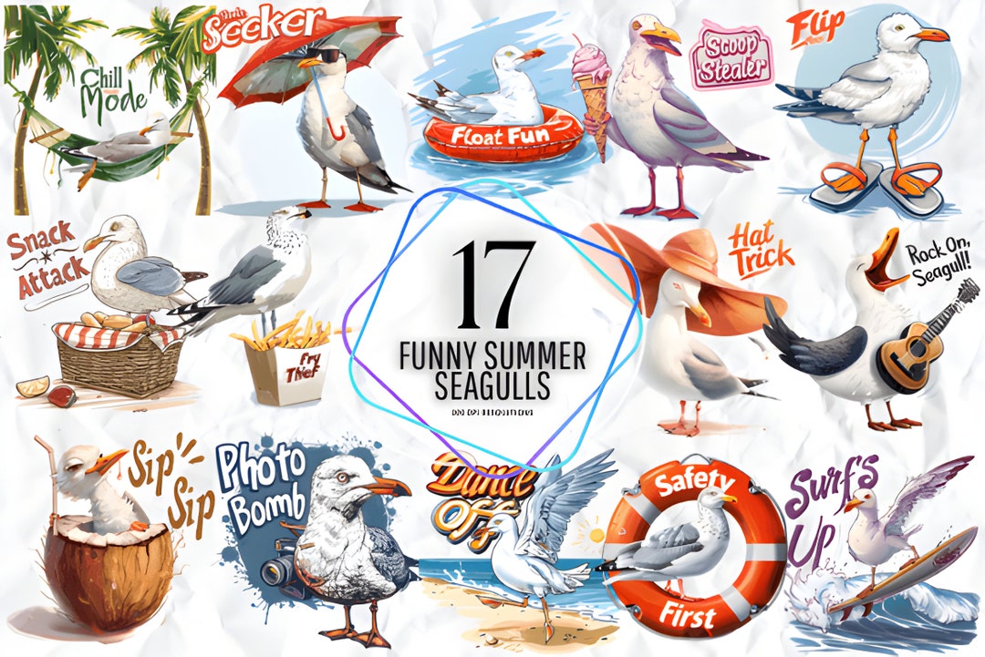 Funny Summer Seagulls Clipart - Goofy Seagull Birds, Silly Gulls ...