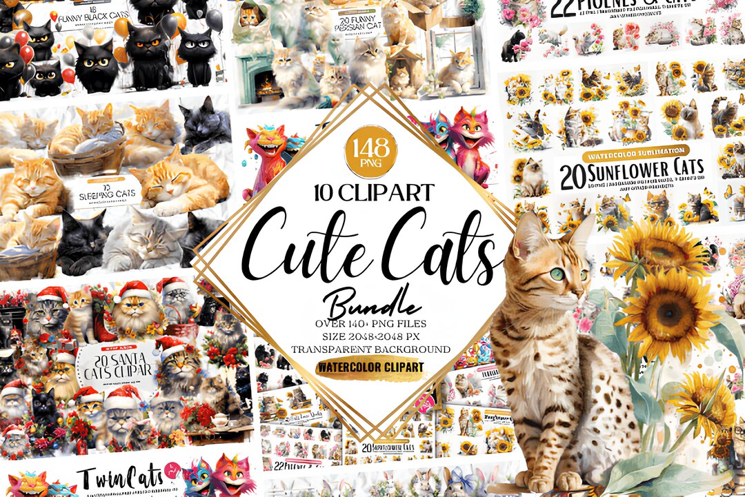Megabundle 148 Cute Cats Clipart, Kitten Clipart,cat Clipart,pet ...