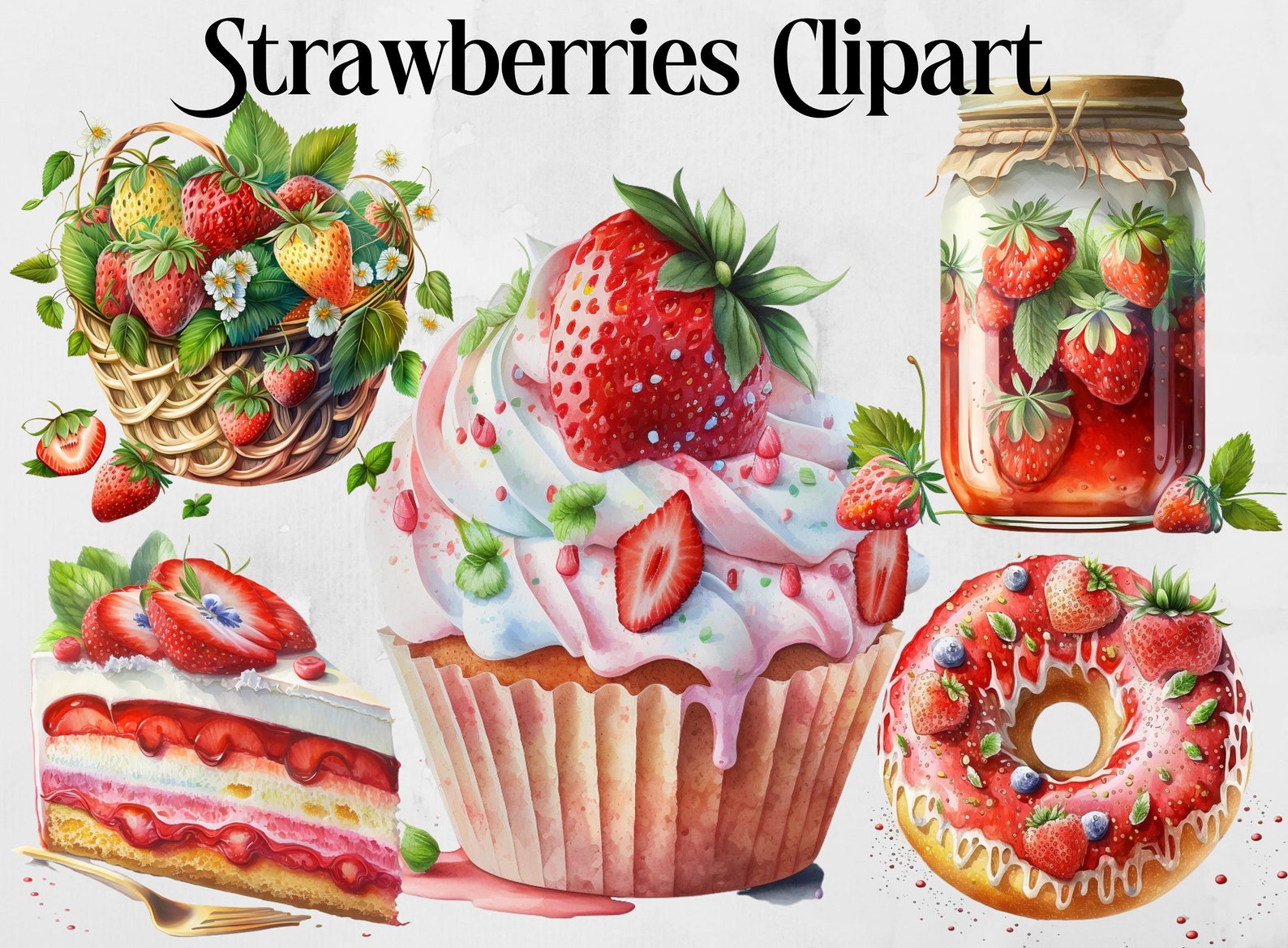 Watercolour Strawberries Clipart - Strawberry Farm PNG Digital Image ...