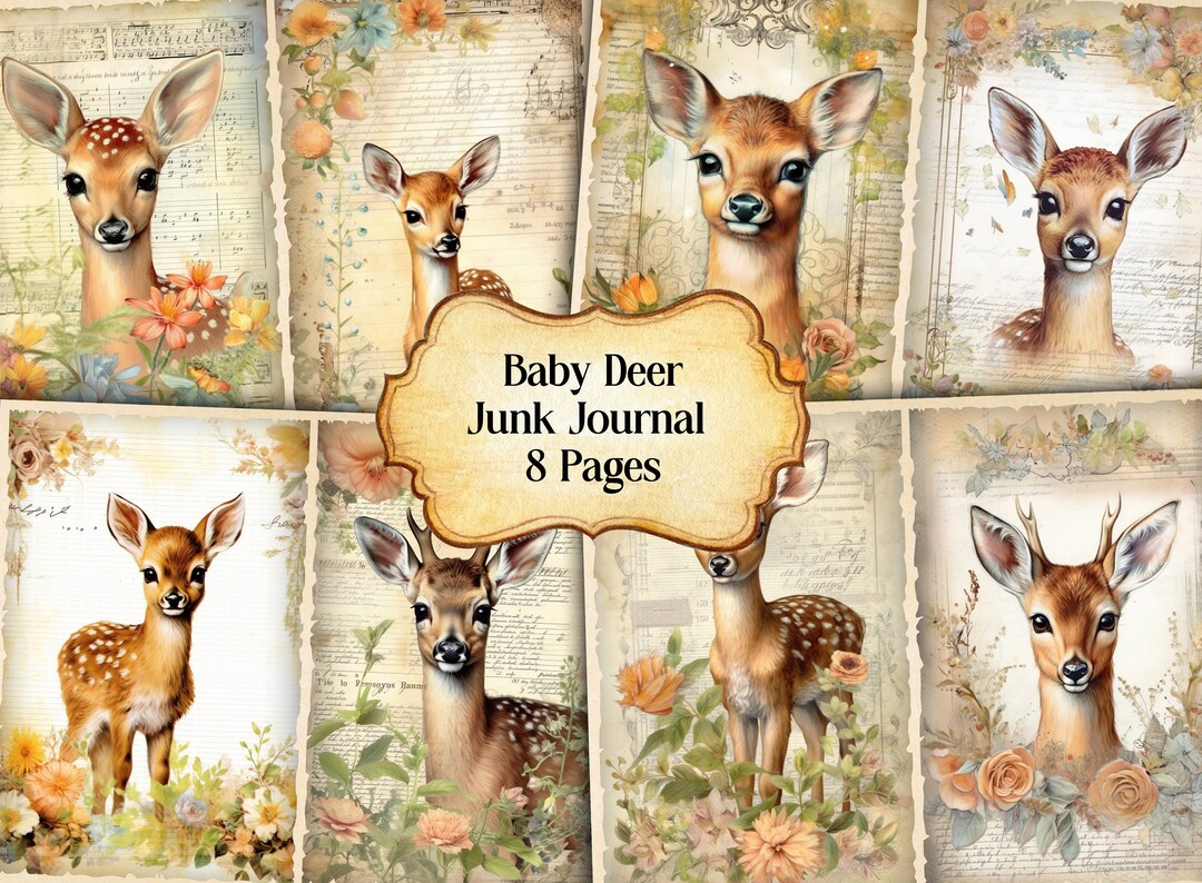 Watercolor Baby Deer Junk Journal Printable Page, Cute Deer Junk ...