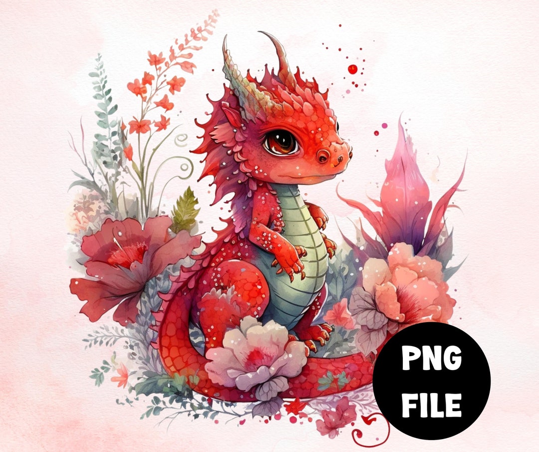 Watercolor Floral Baby Dragons Clipart, Flowers Baby Dragons Clip Art ...