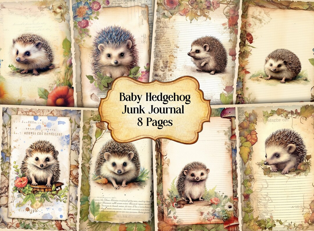 Watercolor Baby Hedgehog Junk Journal Printable Page, Hedgehog Junk ...