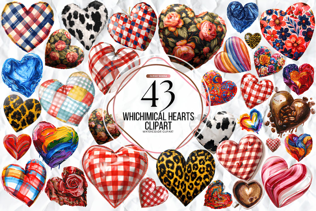 Whichimical Hearts Digital Clipart, Rainbow Heart Clipart, Heart Labels ...