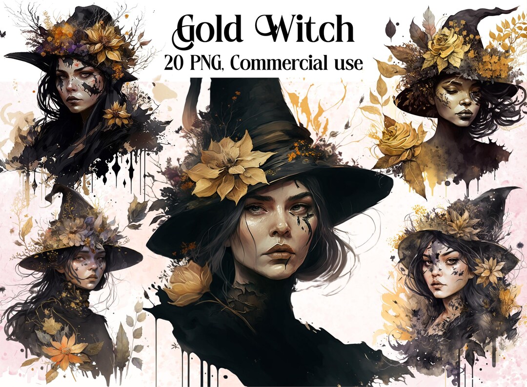 Gold Witch Clipart Bundle, Witch , Magic Clip Art, Mystical Clipart ...