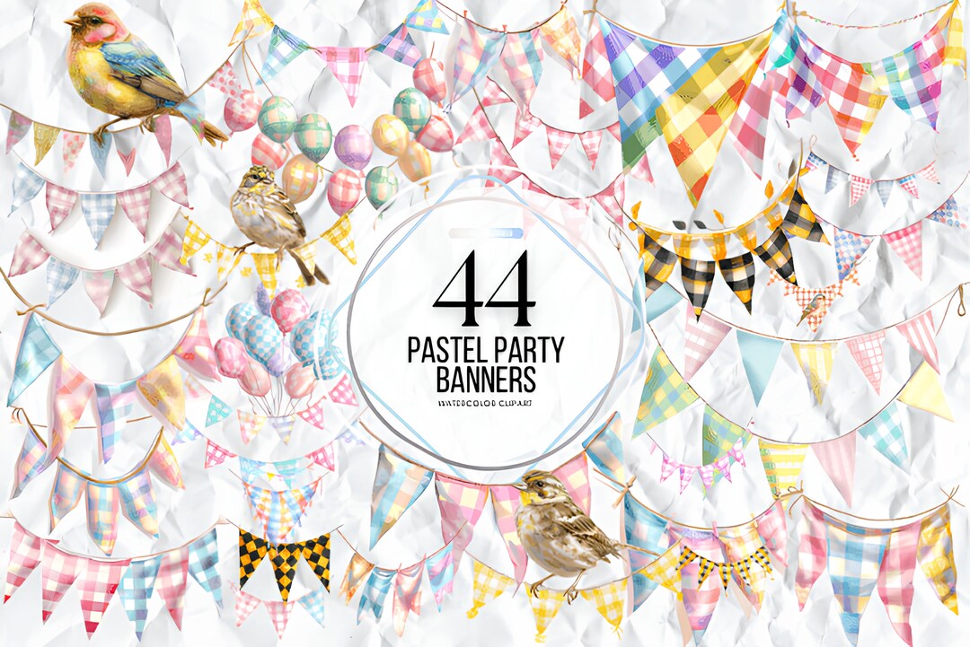 Watercolor Party Borders Banners and Frames Clipart Bundle of 44 ...