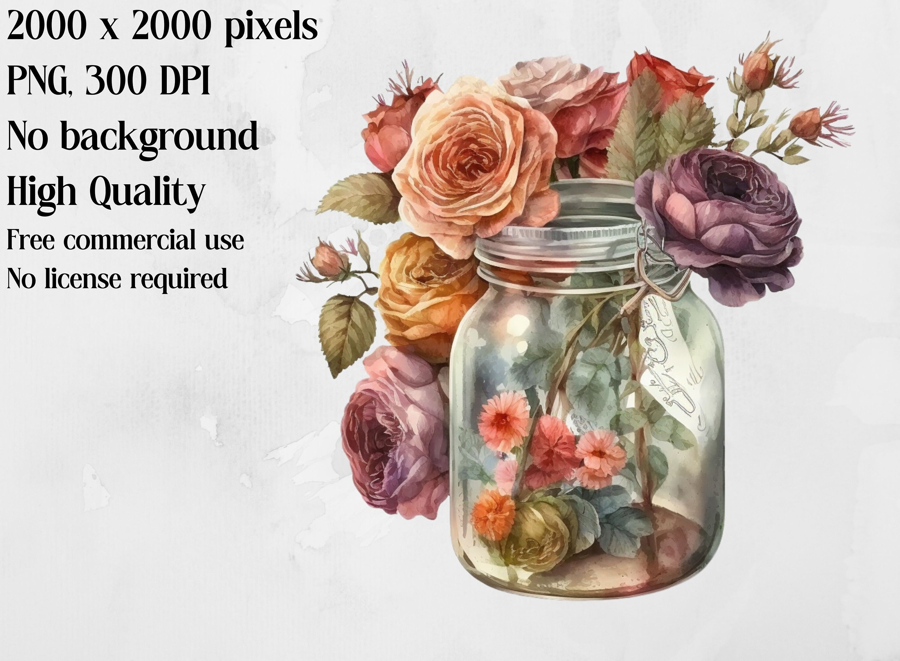 Rose Jar Clipart Watercolor Rose PNG Romantic Flower - Etsy