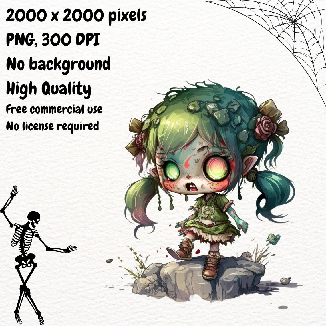 Zombie Girl Clipart Kawaii Cute Zombie PNG Chibi Kawaii Undead Girl ...