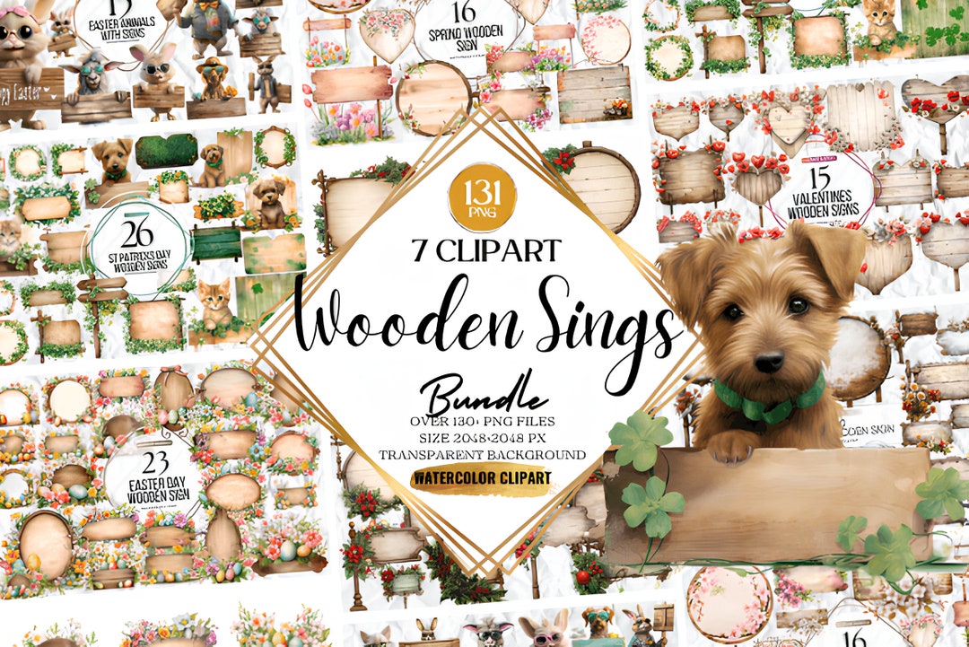 Megabundle 131 Watercolor Wooden Signs Clipart - Wooden Borders ...
