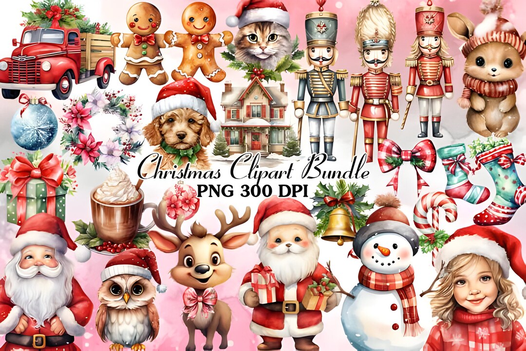 Watercolor Christmas Clipart Painted Christmas Clipart Christmas ...