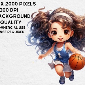 Cute Chibi Basketball Girls, Watercolor Girls, Cute Illustrations ...