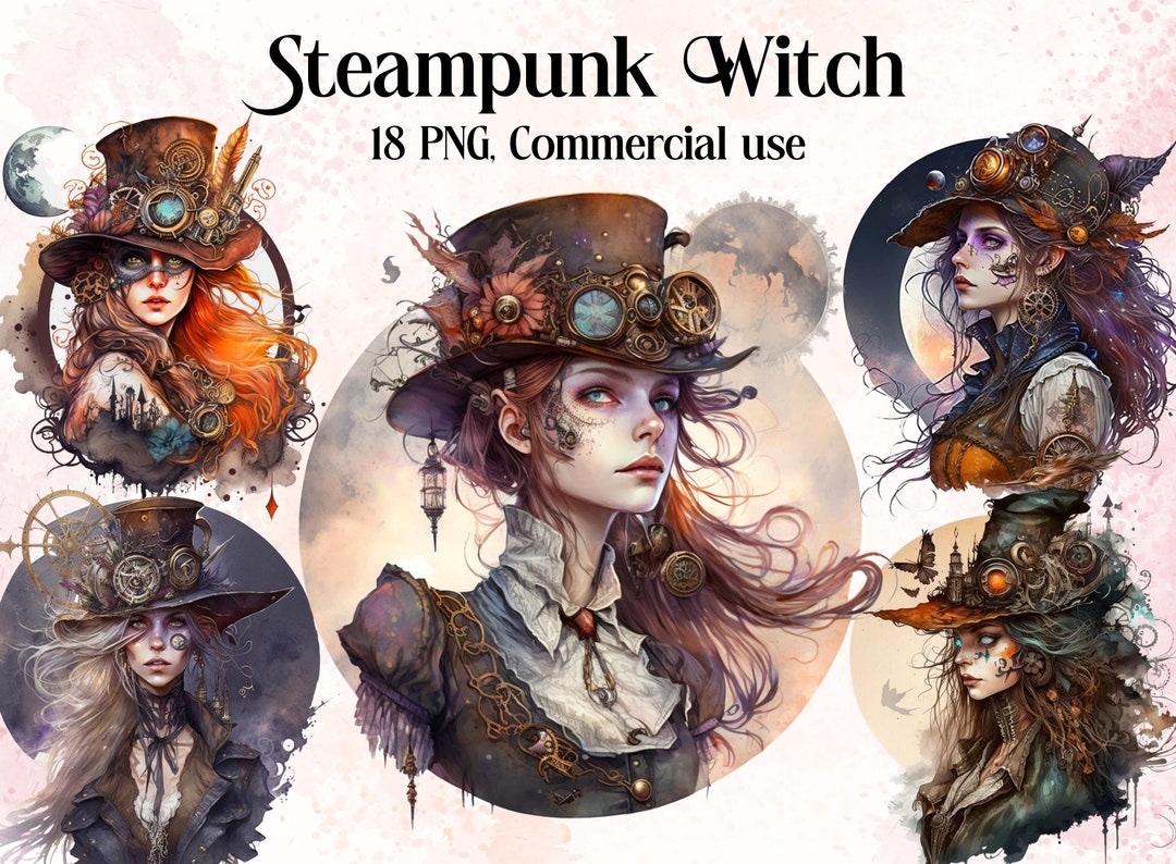 Steampunk Witch Clipart Bundle, Witch , Magic Clip Art, Mystical ...