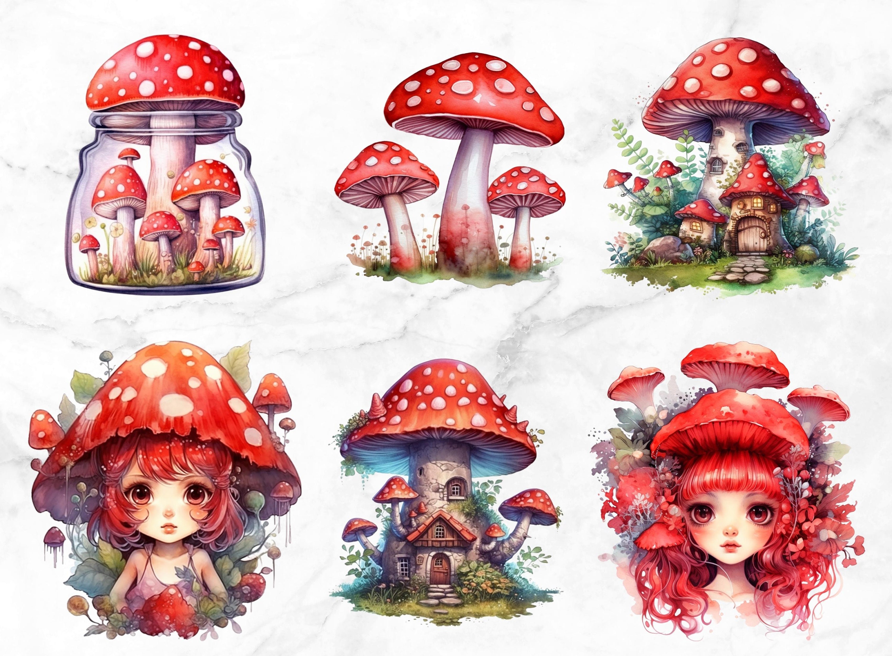 Watercolour Mushroom Pixie Clipart - Fairytale Fantasy PNG Digital ...
