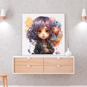 Cute Painter Chibi Girls, Watercolor Girls, Cute Illustrations, Digital ...