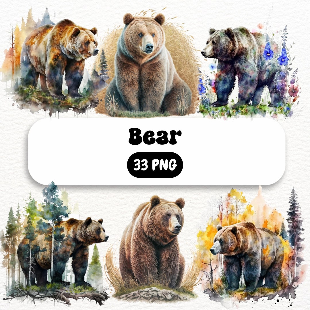 Bear Clipart | Watercolor Clipart Bear | Woodland Animals | Cute Forest ...