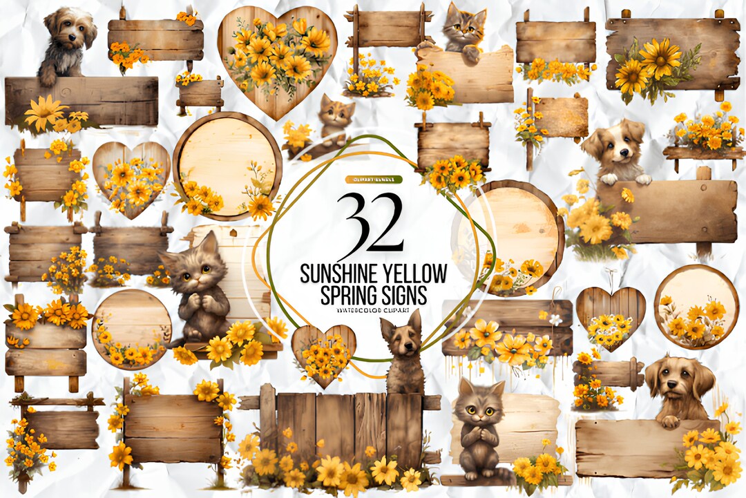 Watercolor Yellow Wooden Sign Watercolor Clipart Wood Sign Illustration ...