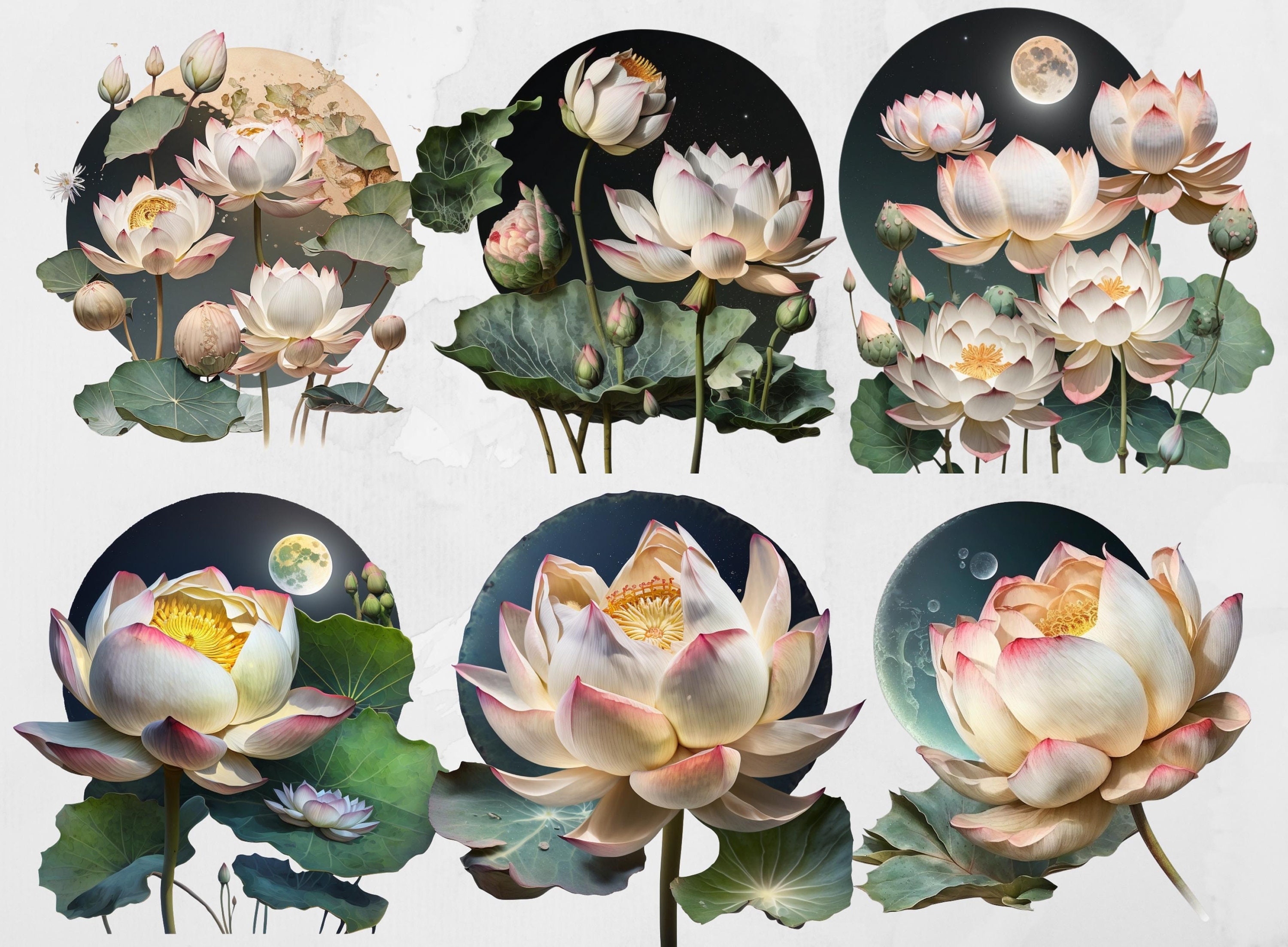 Lotus Moon Clip Art Watercolor PNG Lotus Pond Flower PNG - Etsy.de