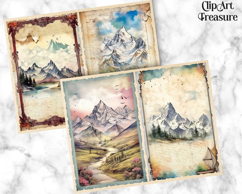 Watercolor Mountains Journal Printable Page, Mountains Landscape Junk ...