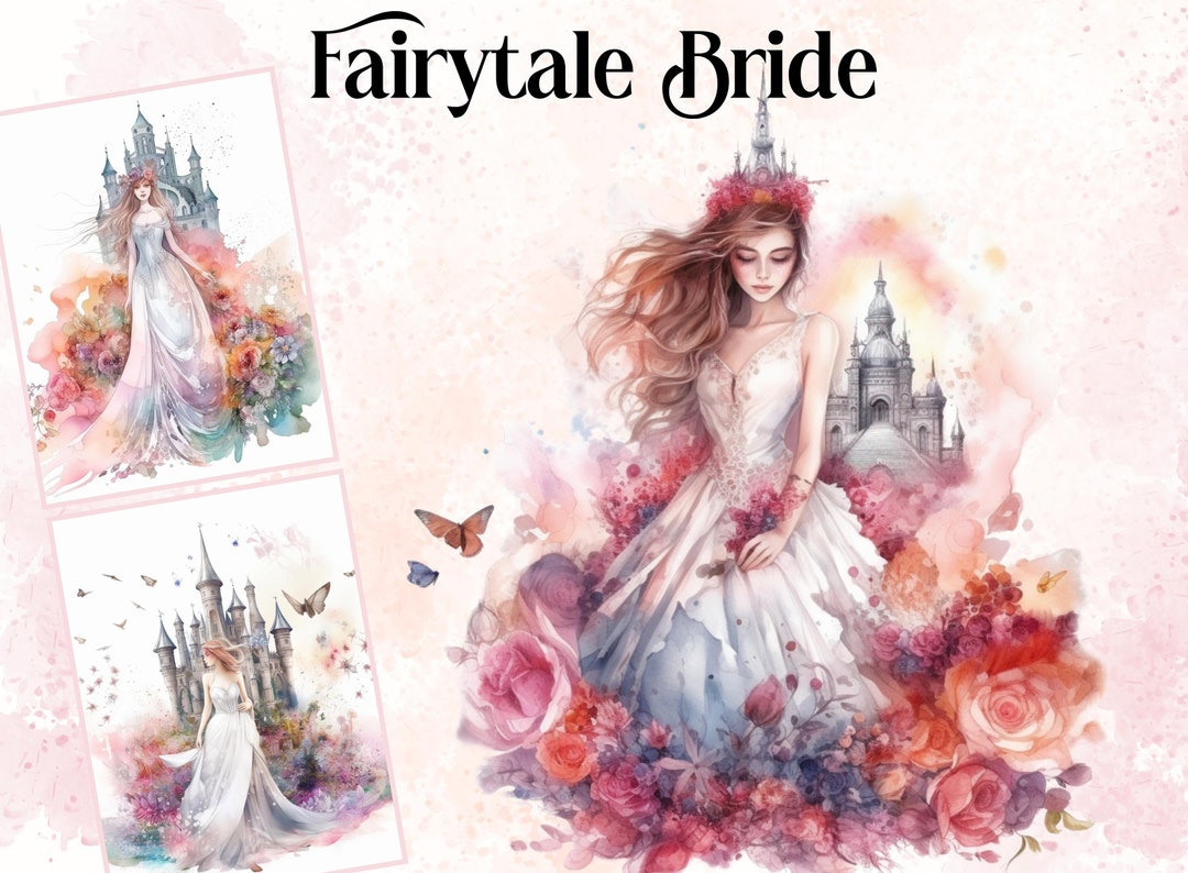 Watercolor Fairytale Bride Bundle,floral Wedding Digital Illustrations ...