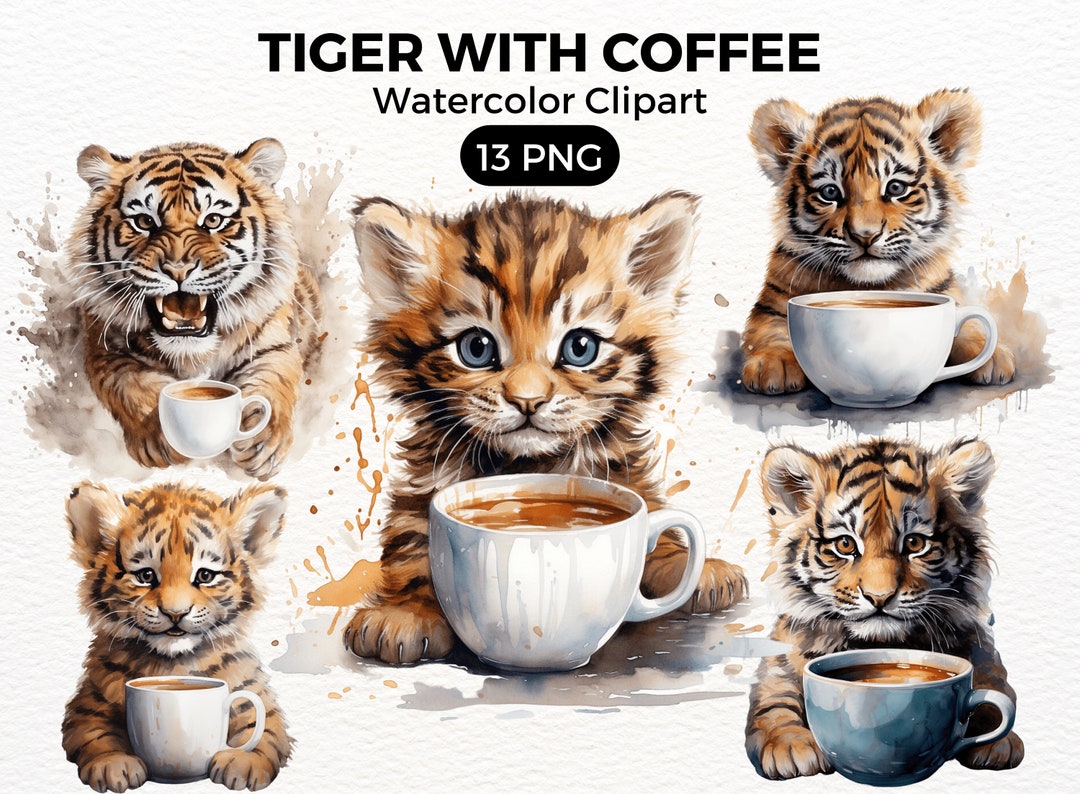 Watercolor Tiger Clipart, Coffe Tiger Clipart Bundle, Wild Animal ...