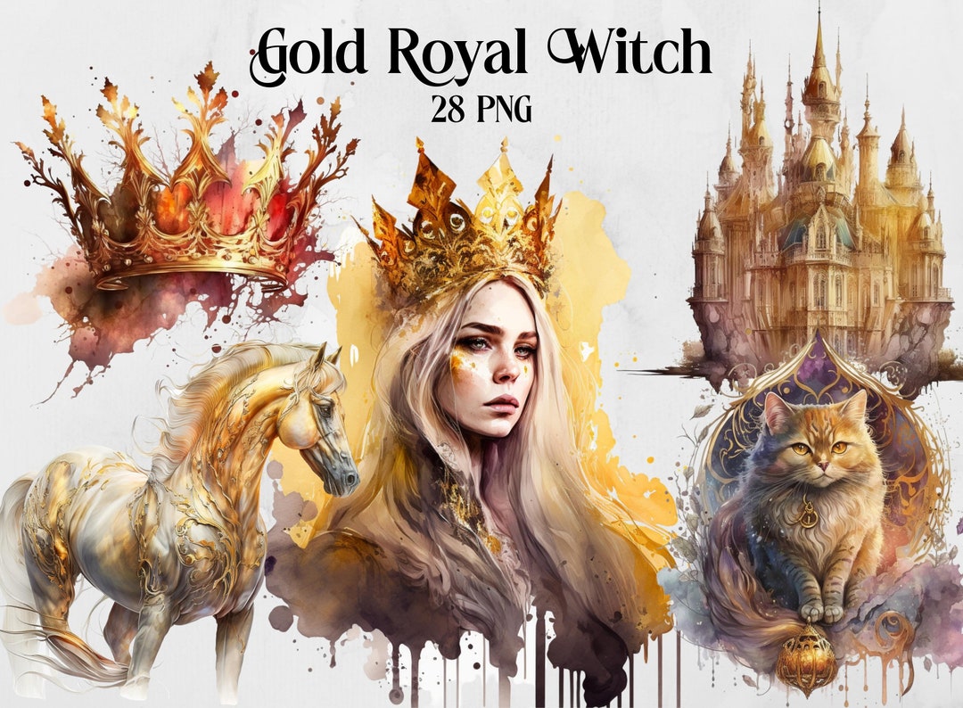 Gold Royal Witch Clipart Bundle, Witch Clip Art Png, Magic Clip Art ...