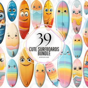 Cute Summer Surfboard Clipartsurfboard Clipart Watercolor Beach Waves ...