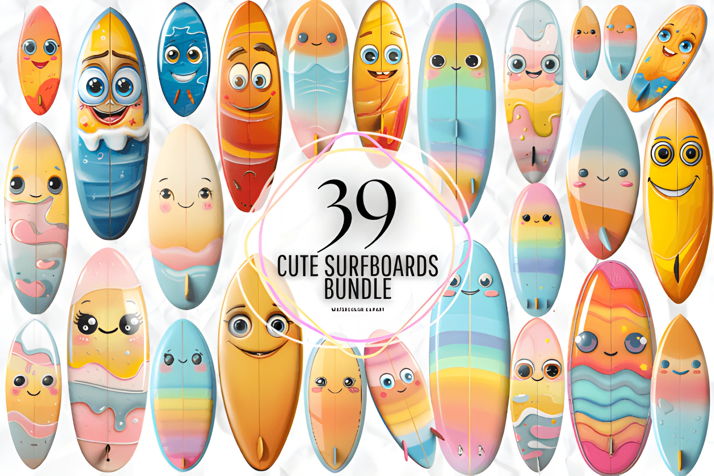 Cute Summer Surfboard Clipartsurfboard Clipart Watercolor Beach Waves ...