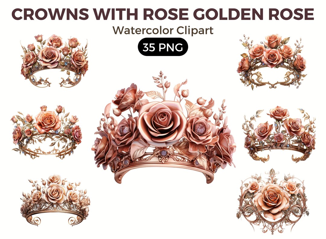 Royal Crowns Rose Gold Roses Clipart, Watercolor Floral Clipart ...