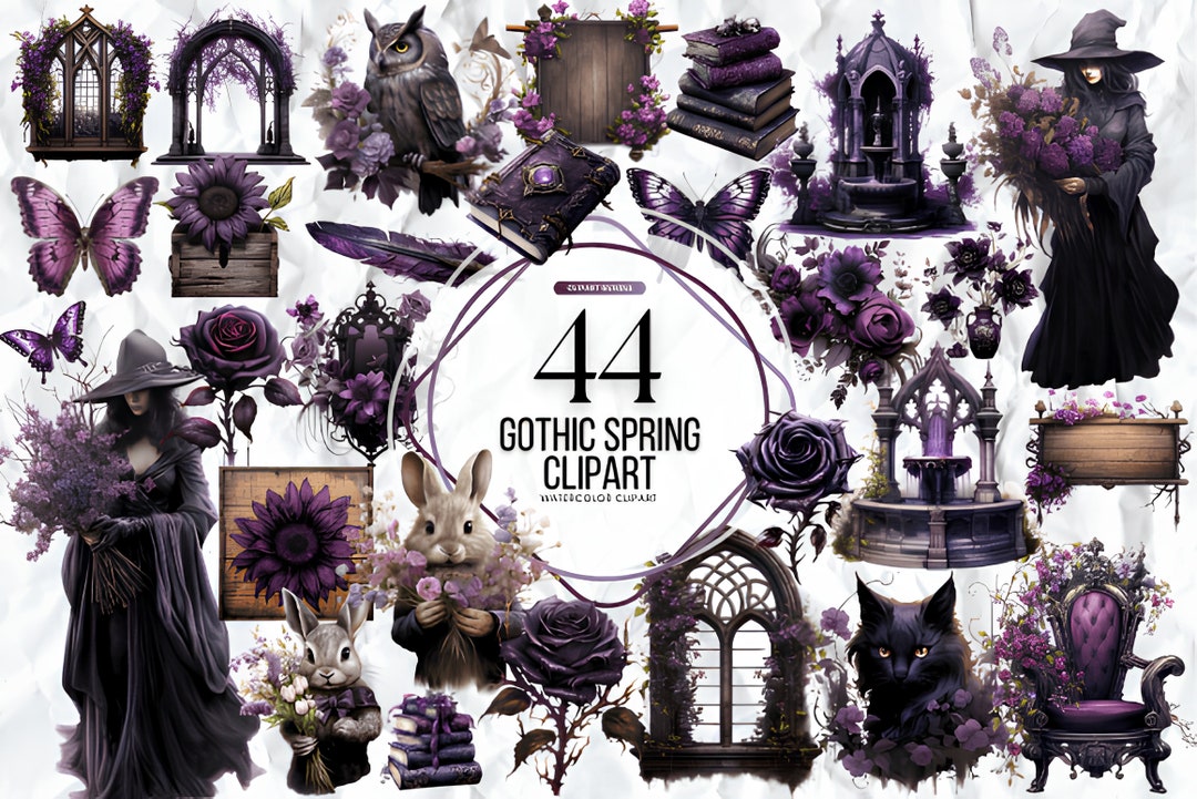 Watercolor Gothic Spring Antique Clipart - Vintage PNG Format Instant ...
