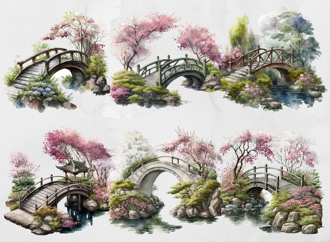 Spring Bridge Clipart, Garden Clip Art, Png. Digital Watercolor. Free ...