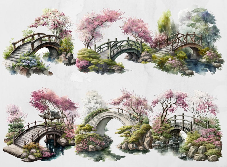Spring Bridge Clipart Garden Clip Art Png. Digital - Etsy
