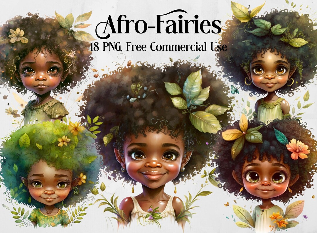 Afro Fairy Clipart, Elf Clip Art, Png. Digital Watercolor. Free ...