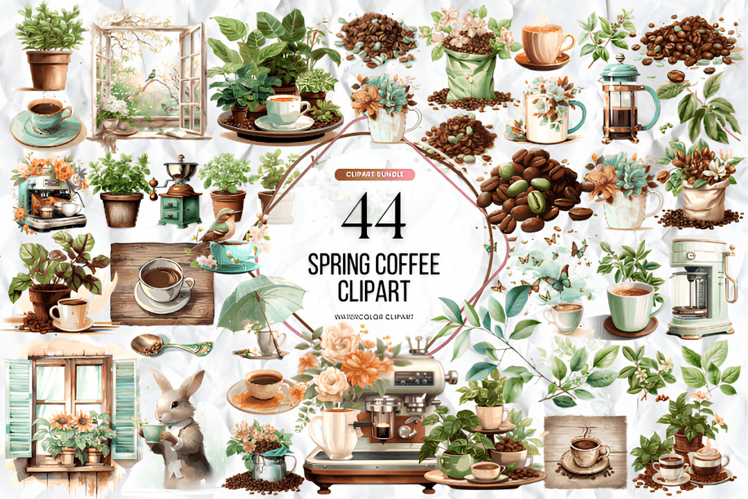 Watercolour Spring Floral Coffee Clipart Bundle, Esspresso Clipart ...