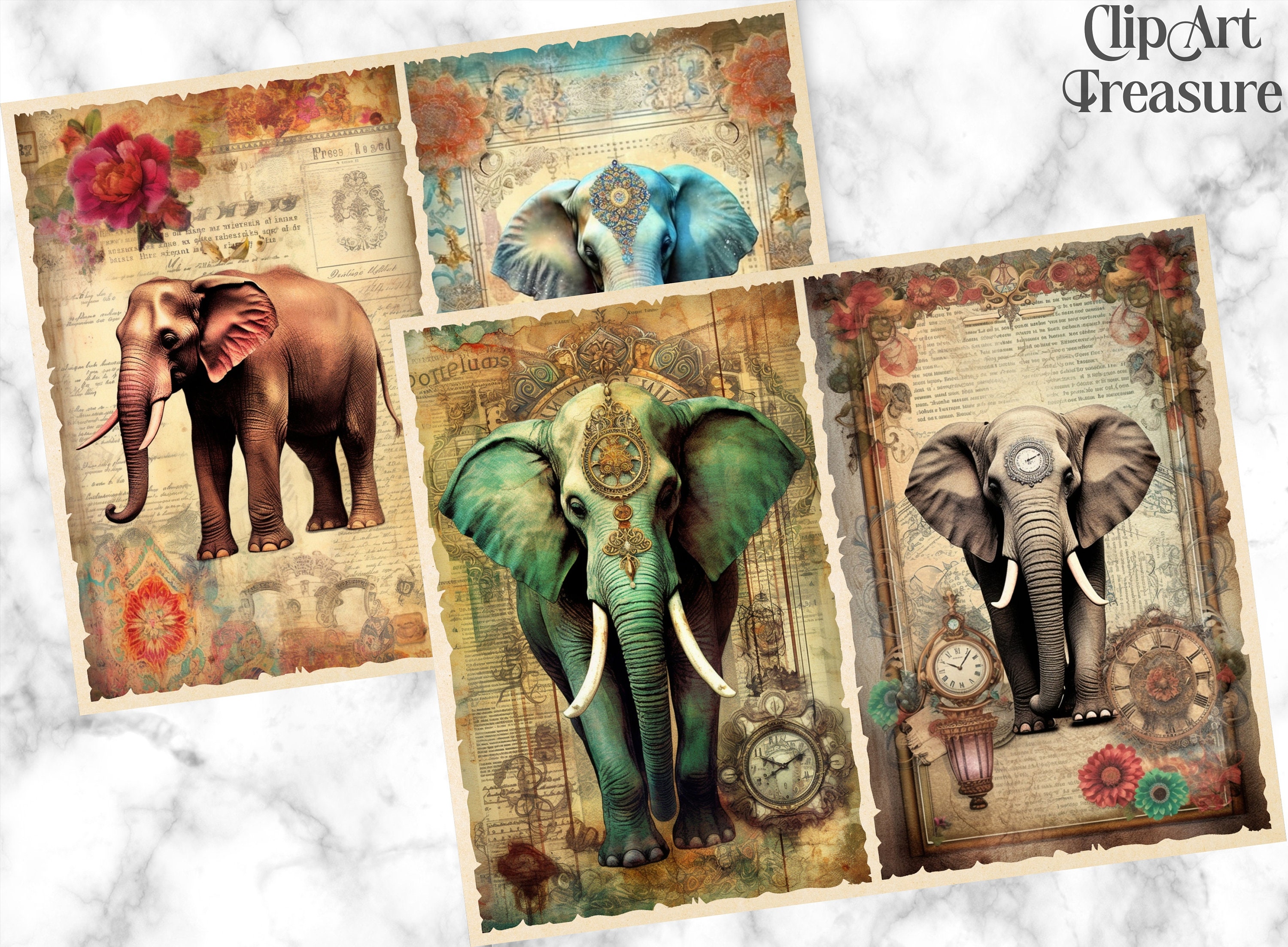 Watercolor Elephant Junk Journal Printable Page Elephant Junk - Etsy