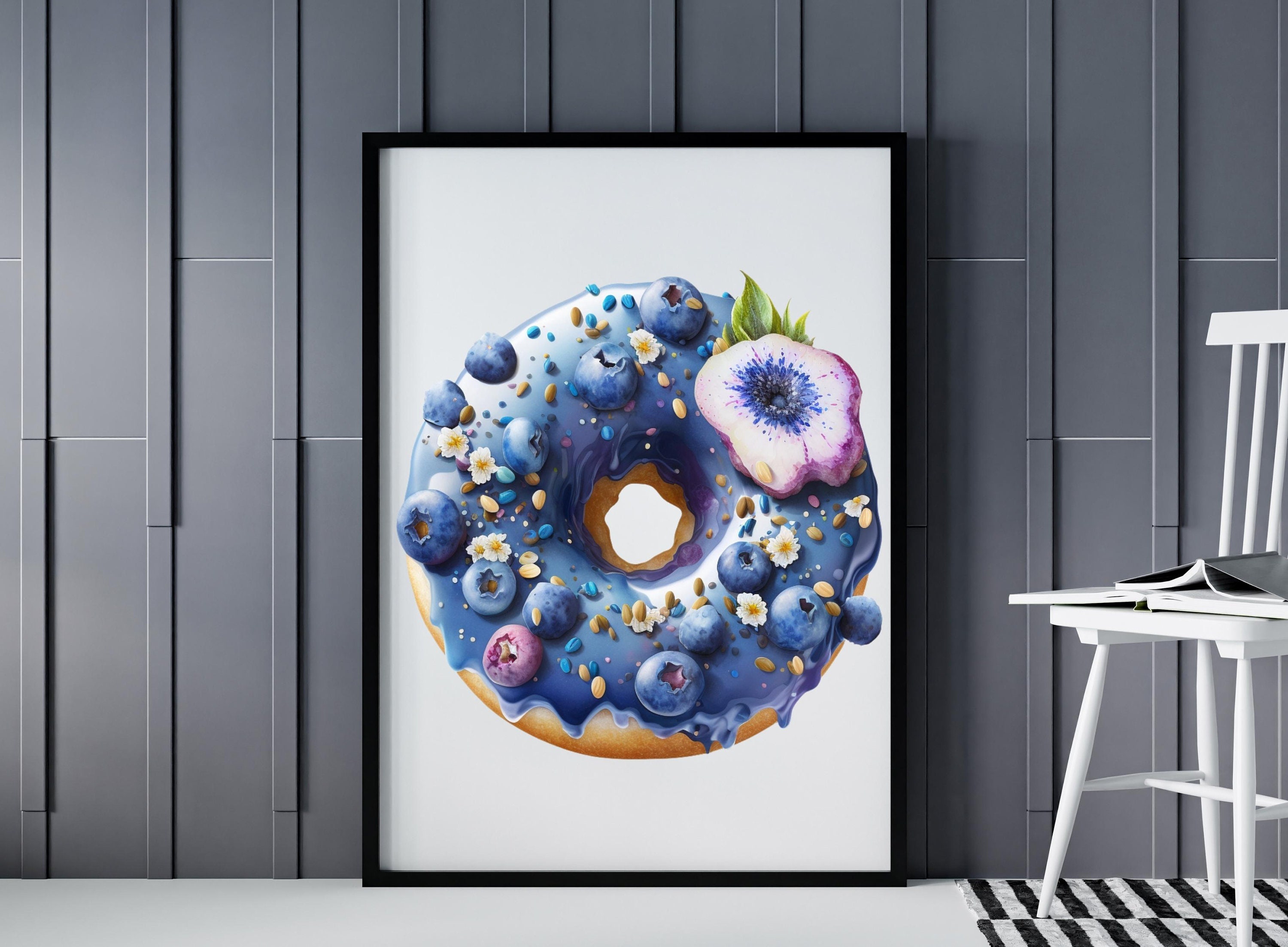 Blueberry Donuts Watercolor Clipart Sweet Bakery Food - Etsy