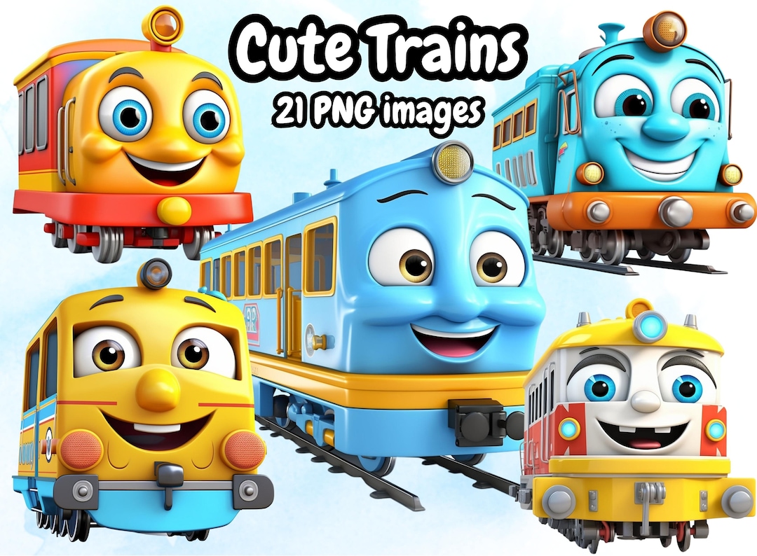 Cute Trains Clipart, Cute Trains Vehicles Cartoon for Kids,instant ...