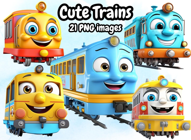 Cute Trains Clipart Cute Trains Vehicles Cartoon for - Etsy