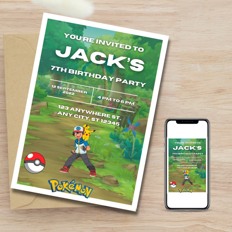 Editable Pokemon Birthday Invitation Personalized Kids - Etsy