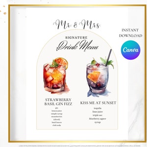 Wedding Drink Menu Template Download Cocktail Menu Template - Etsy