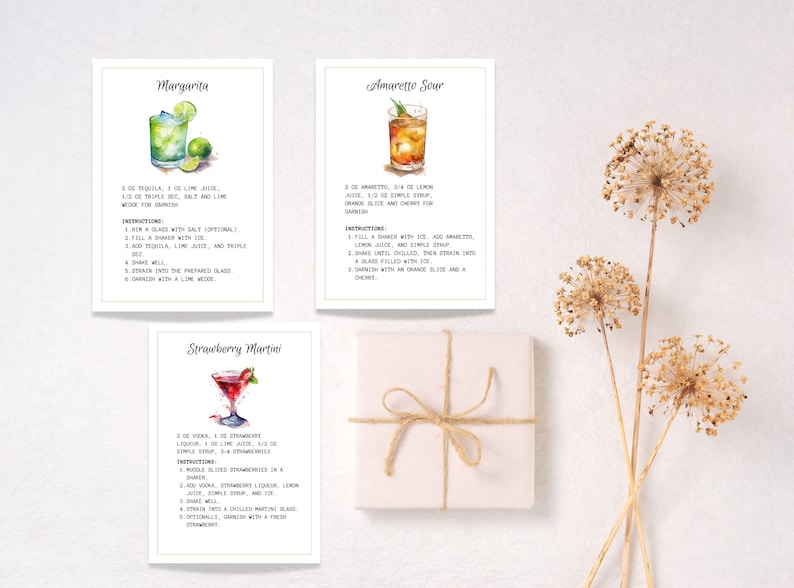 Drink Recipe Cards Template, Cocktail Recipe Cards, Printable Recipe ...