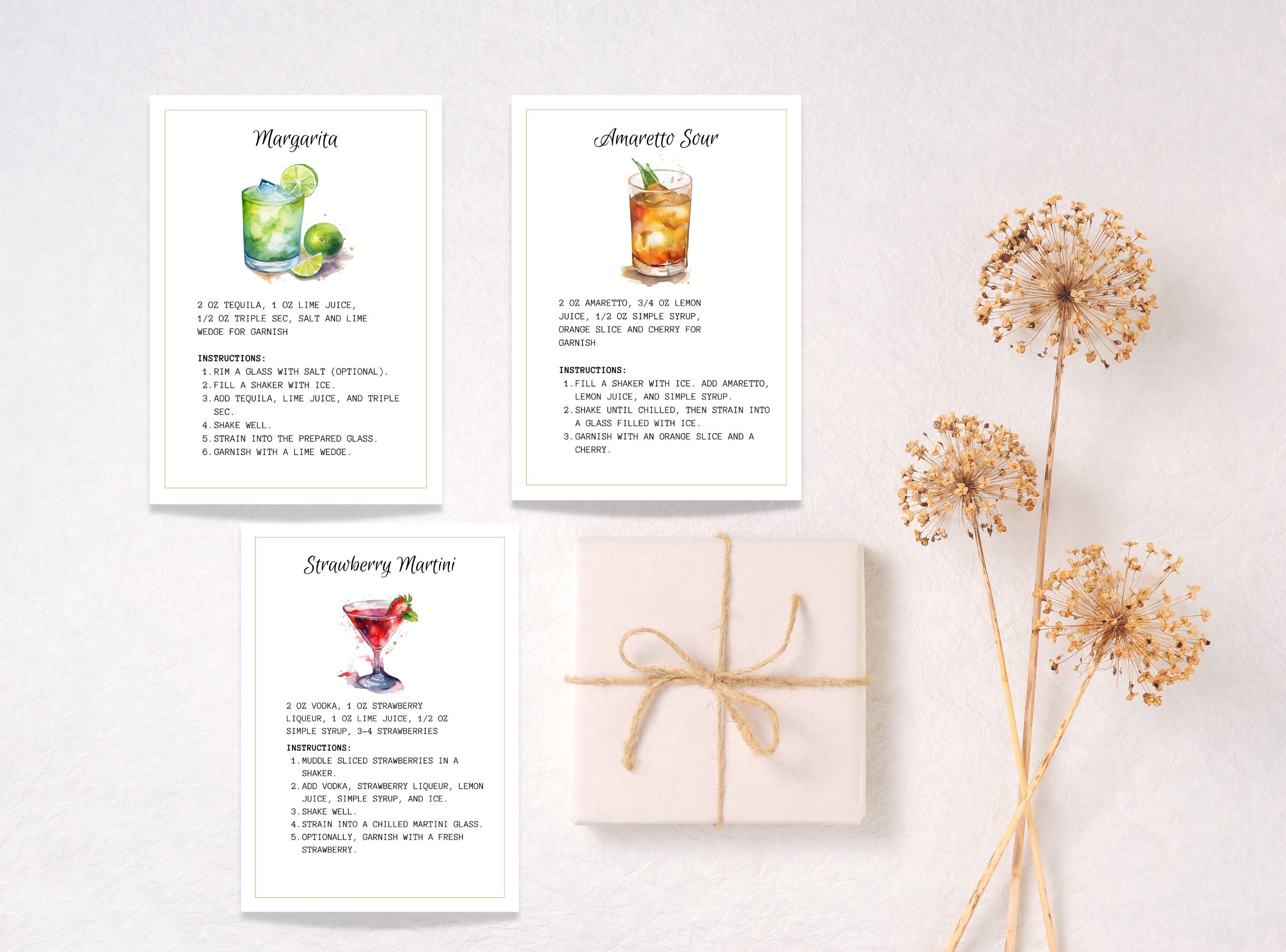 Drink Recipe Cards Template, Cocktail Recipe Cards, Printable Recipe ...